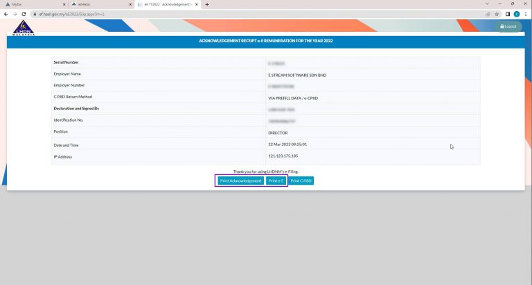 [2023] CP8D Online Submission via Mytax | LHDN Borang E
