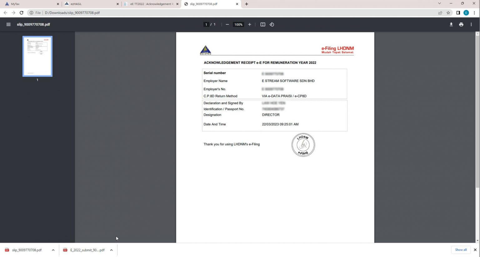 [2023] CP8D Online Submission via Mytax | LHDN Borang E