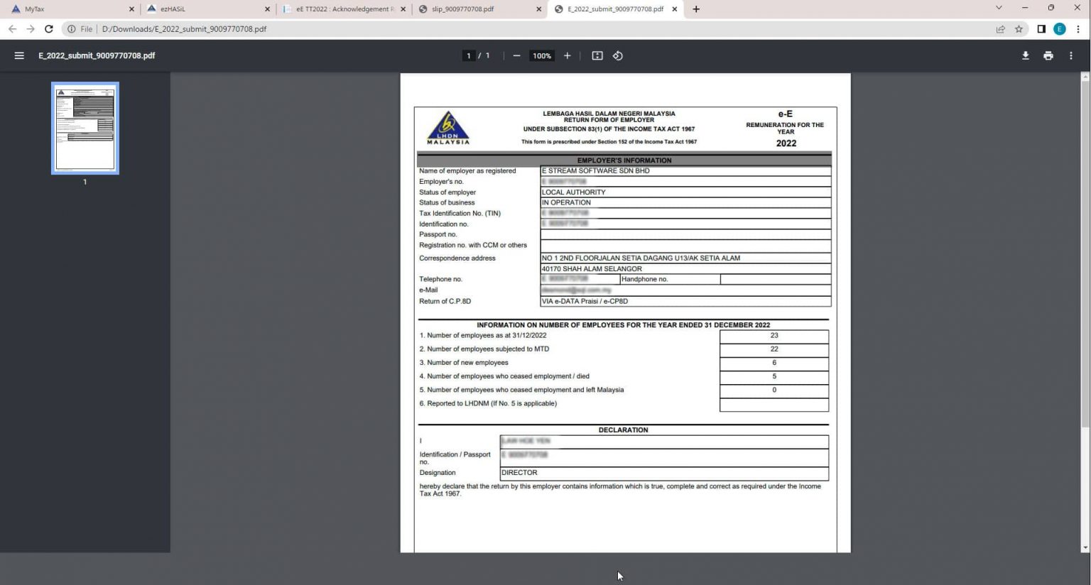 [2023] CP8D Online Submission via Mytax | LHDN Borang E