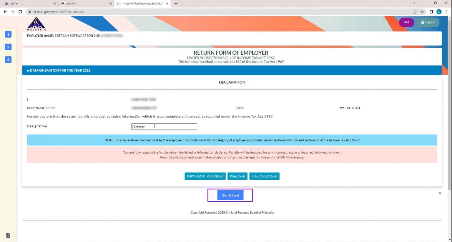 [2023] CP8D Online Submission via Mytax | LHDN Borang E